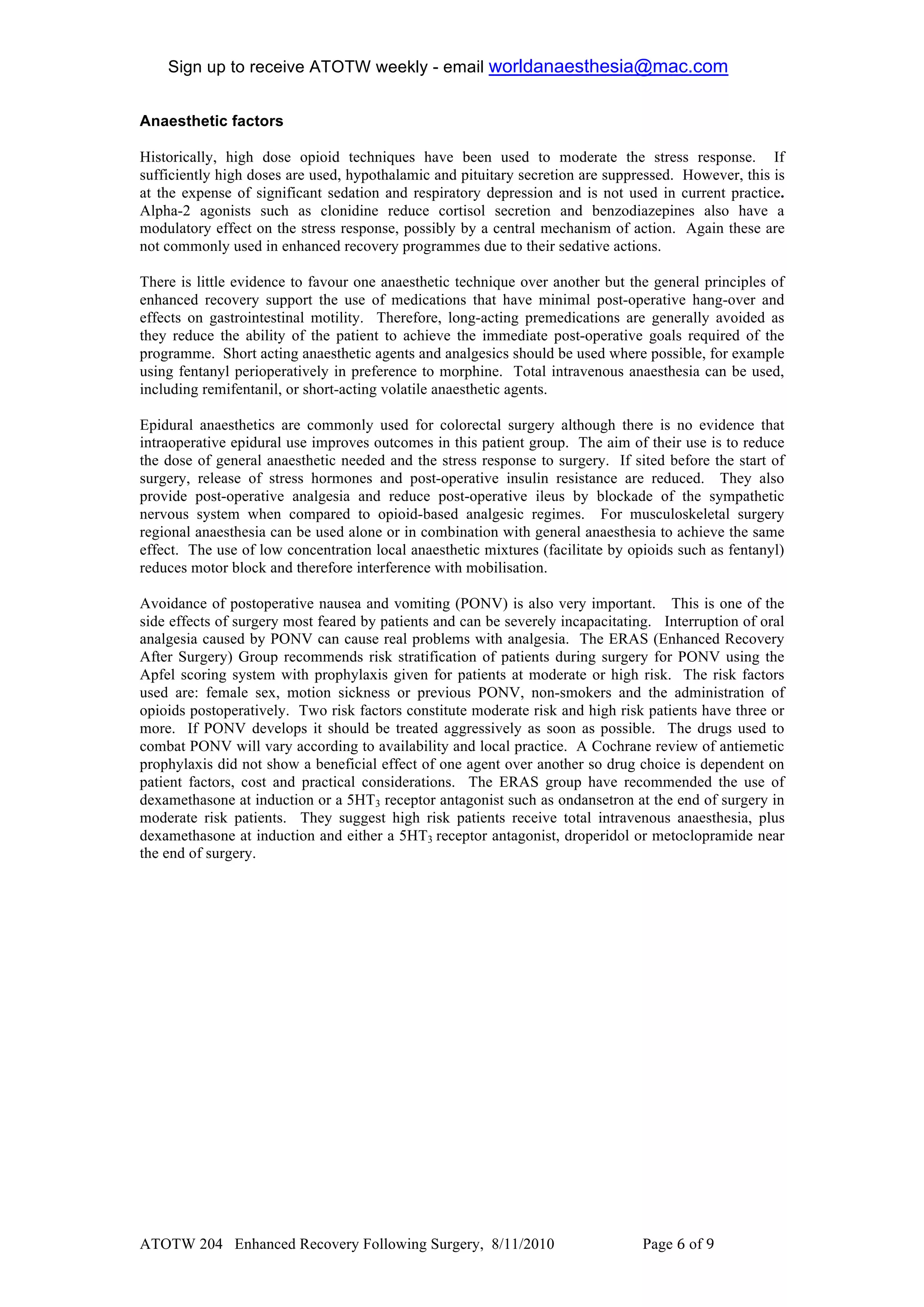 ENHANCED RECOVERY AFTER SURGERY (ERAS) | PDF