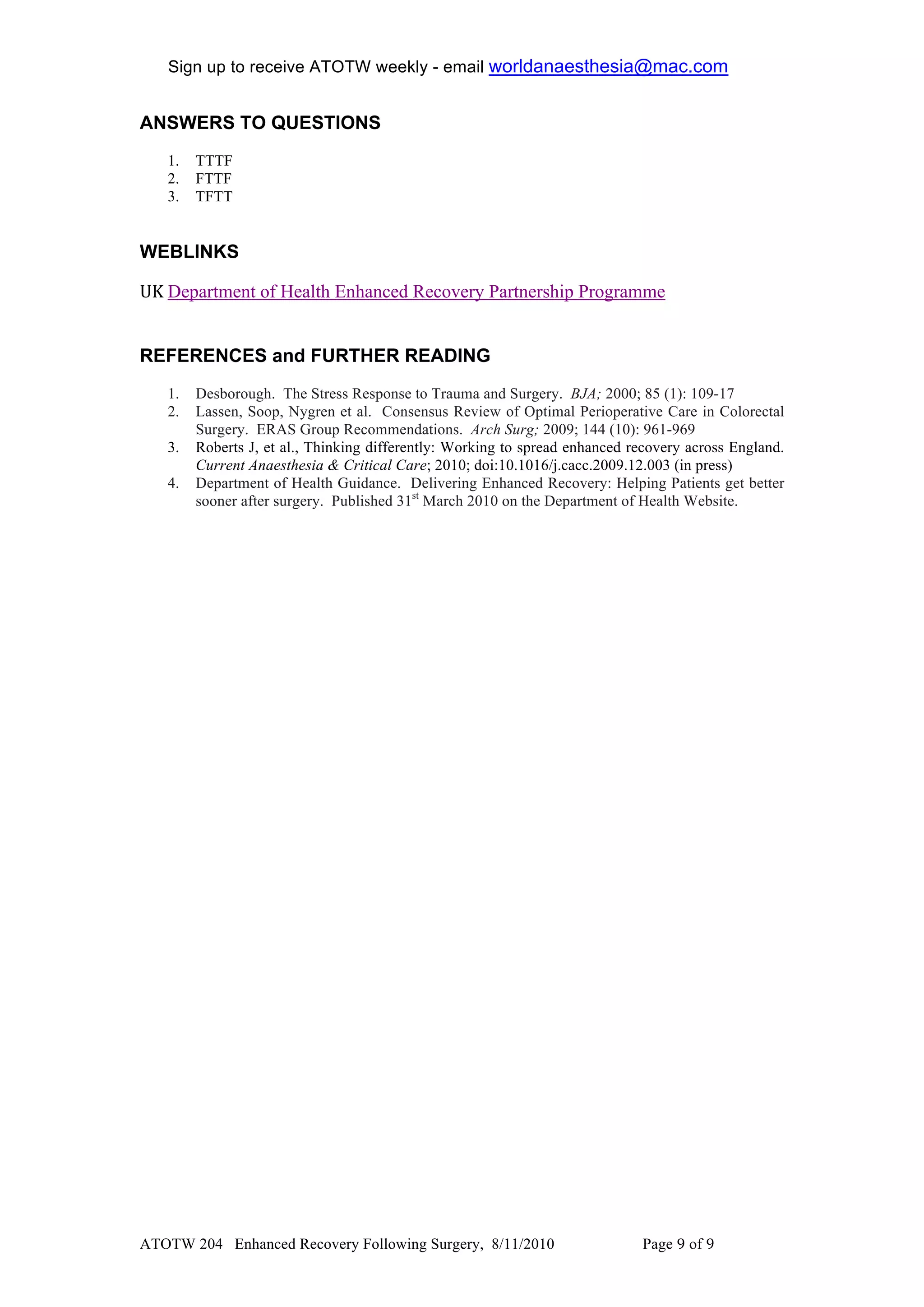 ENHANCED RECOVERY AFTER SURGERY (ERAS) | PDF