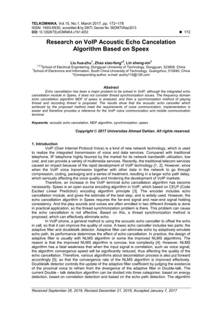 Research on VoIP Acoustic Echo Cancelation Algorithm Based on Speex | PDF | Digital Audio ...