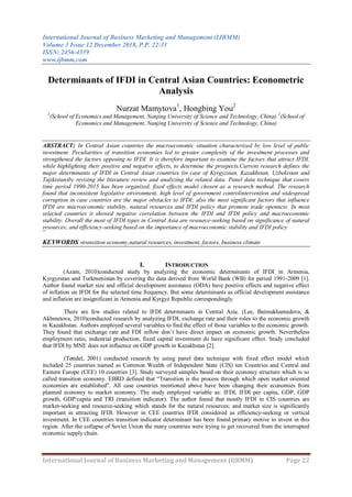 Determinants of IFDI in Central Asian Countries: Econometric Analysis | PDF