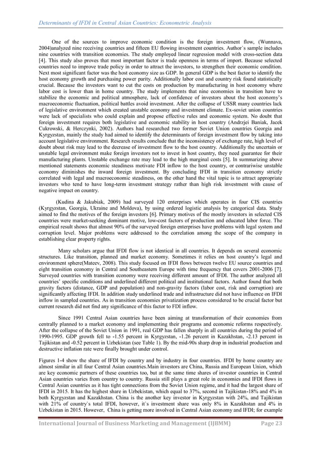 Determinants of IFDI in Central Asian Countries: Econometric Analysis | PDF