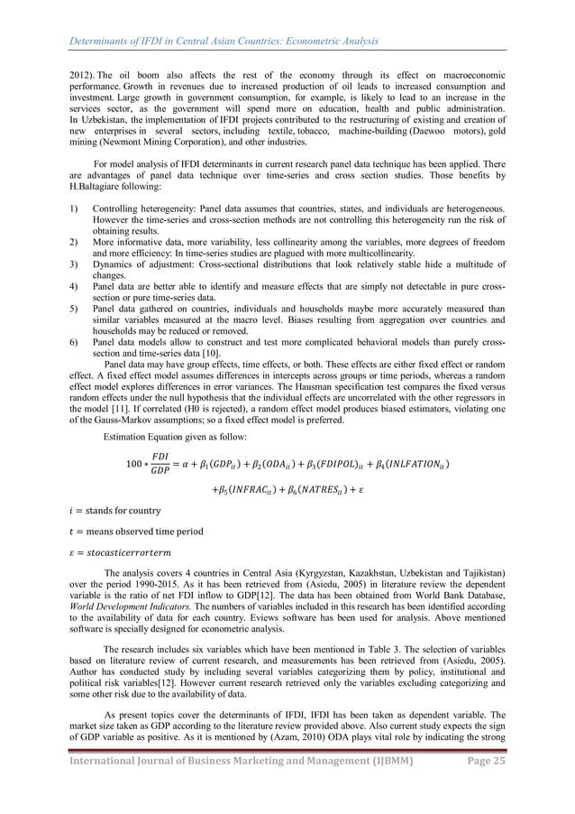 Determinants of IFDI in Central Asian Countries: Econometric Analysis | PDF