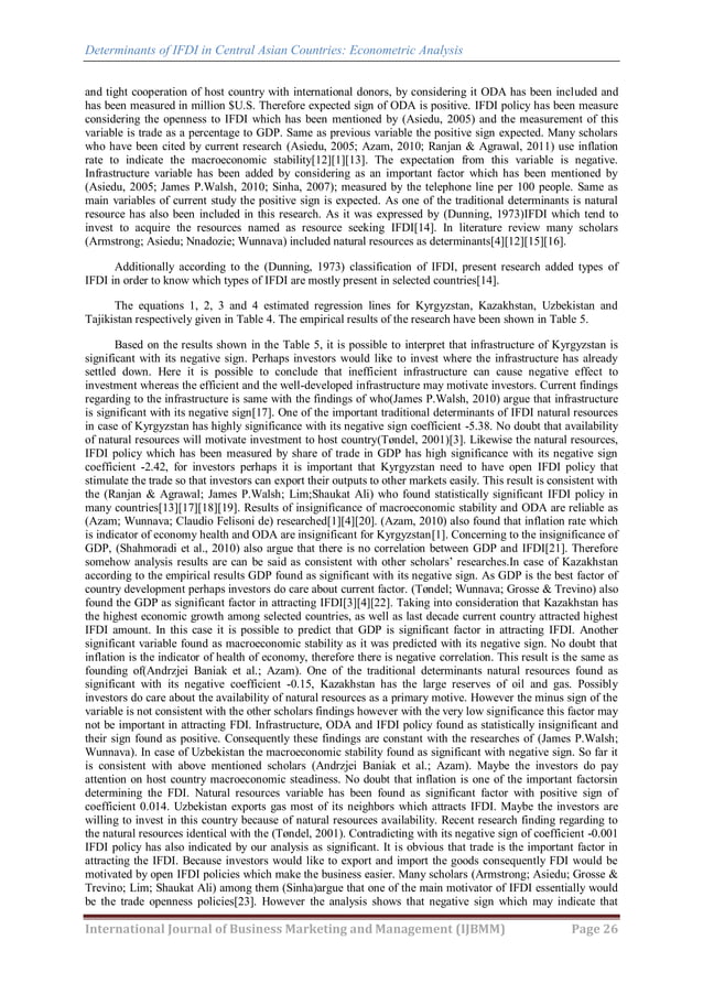 Determinants of IFDI in Central Asian Countries: Econometric Analysis | PDF