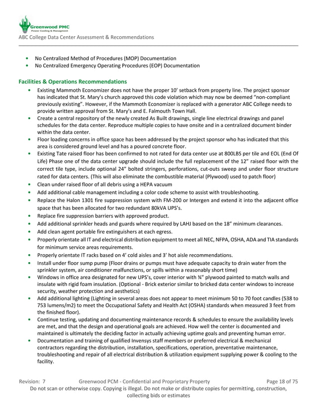 SAMPLE ABC College Data Center Assessment & Recommendations | PDF