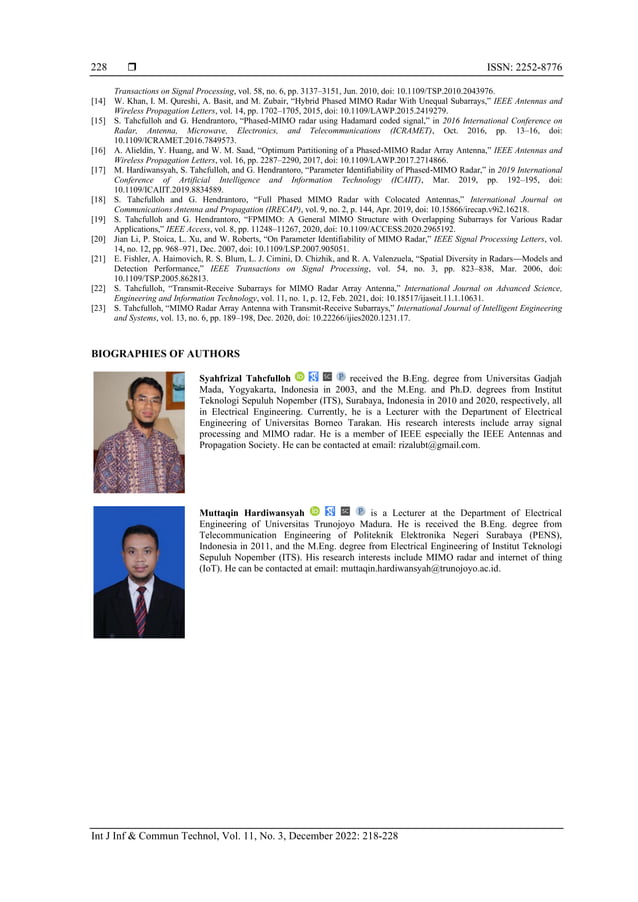 Subarrays Of Phased Array Antennas For Multiple Input Multiple Output
