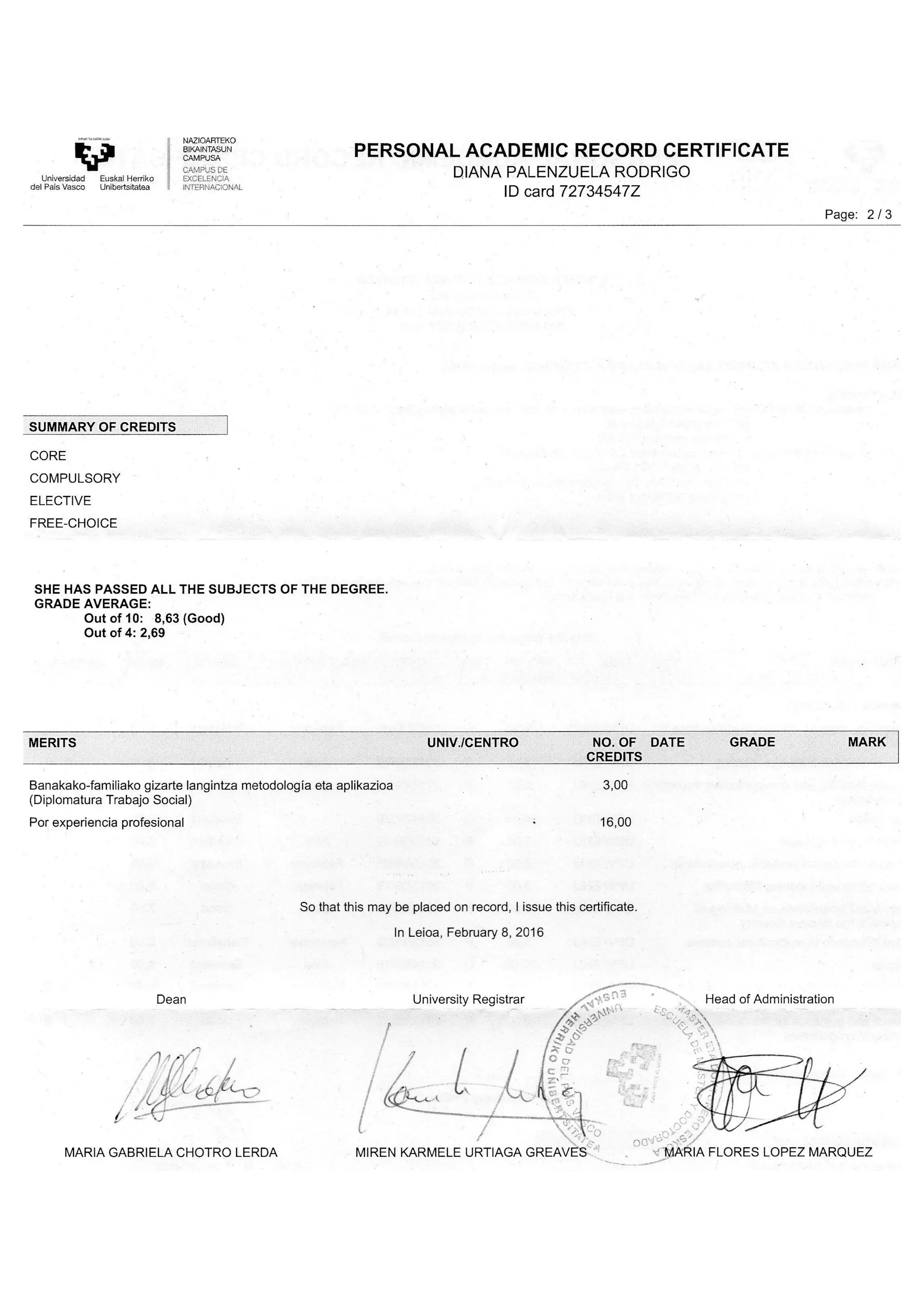 Personal Academic Record Certificate | PDF