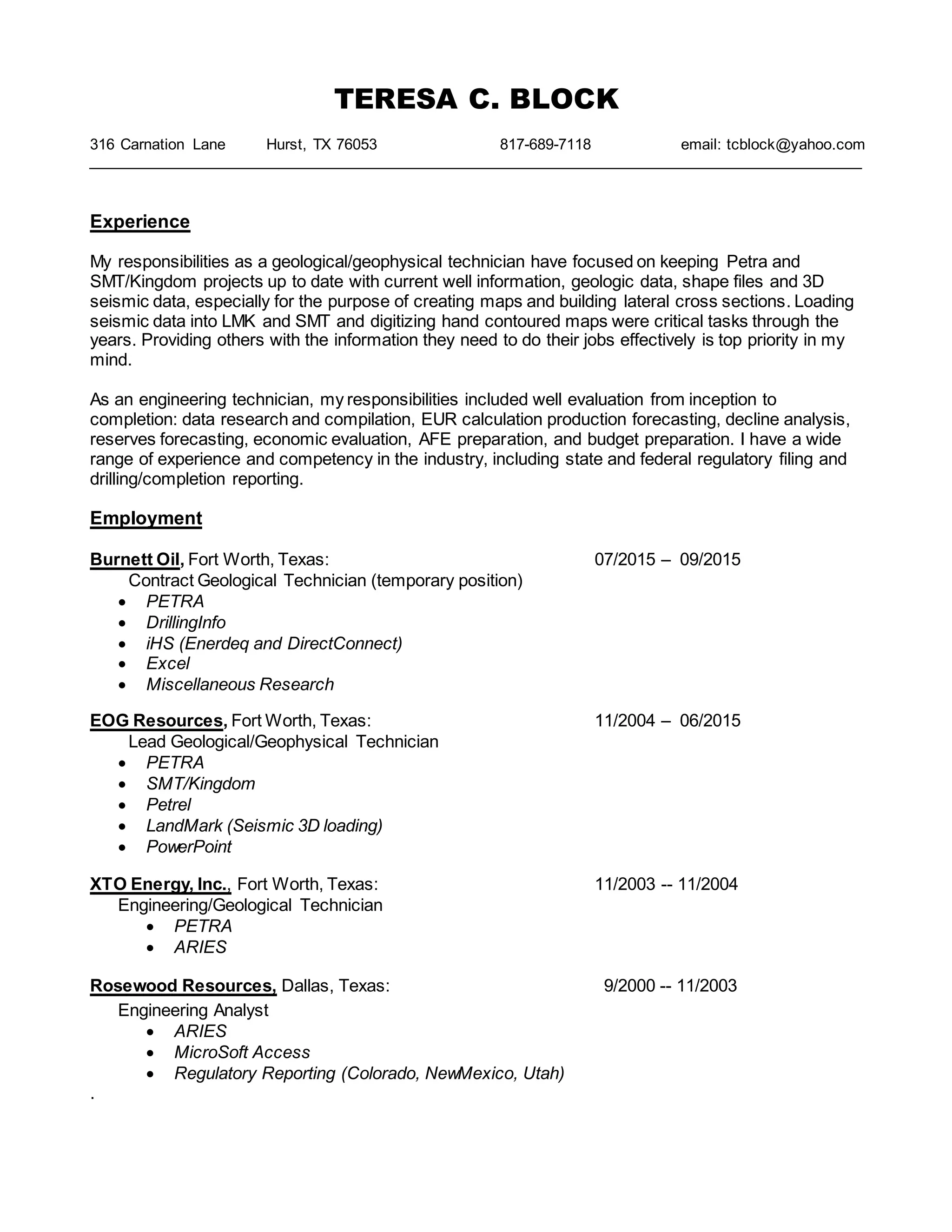 Teresa Block 2016 Resume | PDF