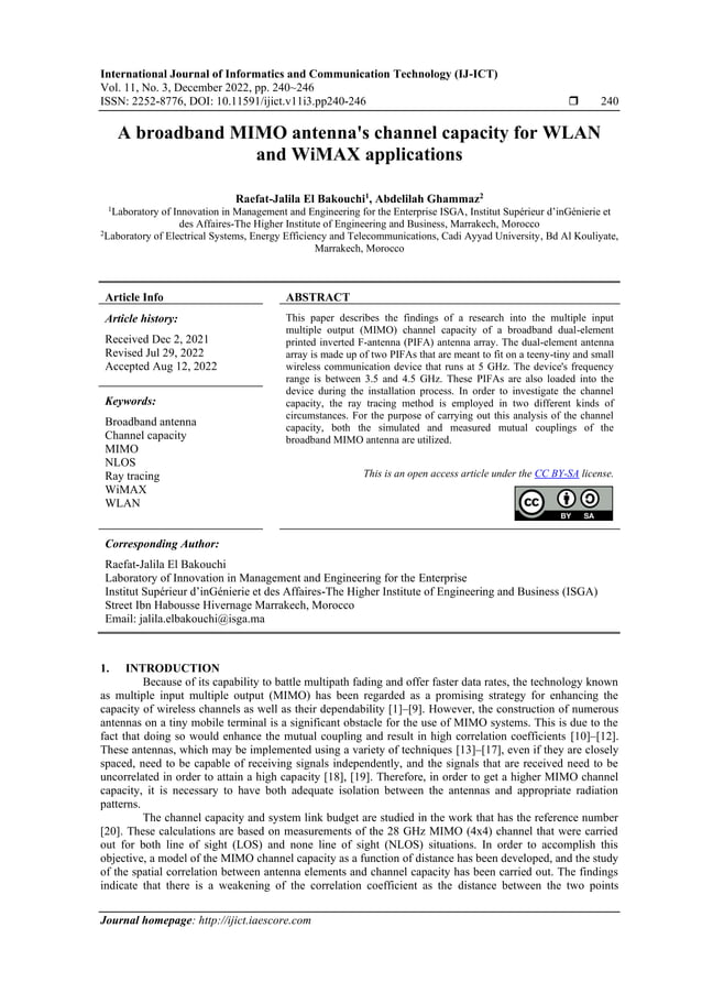 A broadband MIMO antenna's channel capacity for WLAN and WiMAX ...