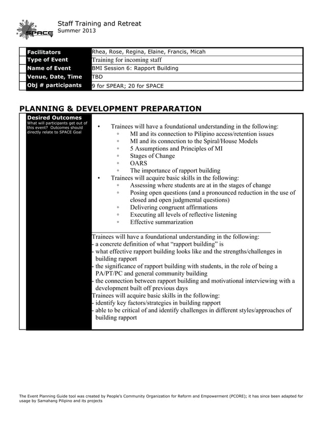 Event Planning Guide-Motivational Interviewing Training | PDF