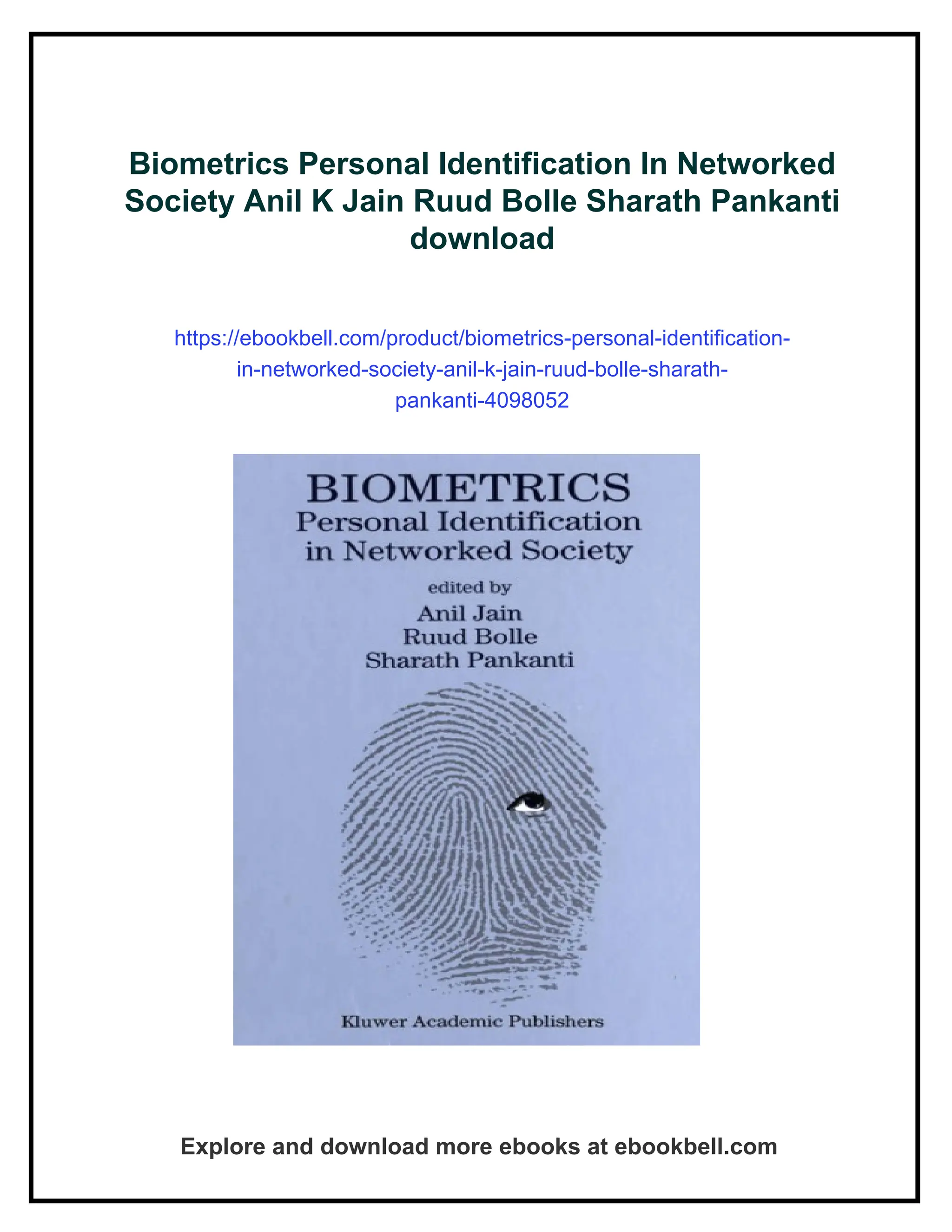 Biometrics Personal Identification In Networked Society Anil K Jain ...