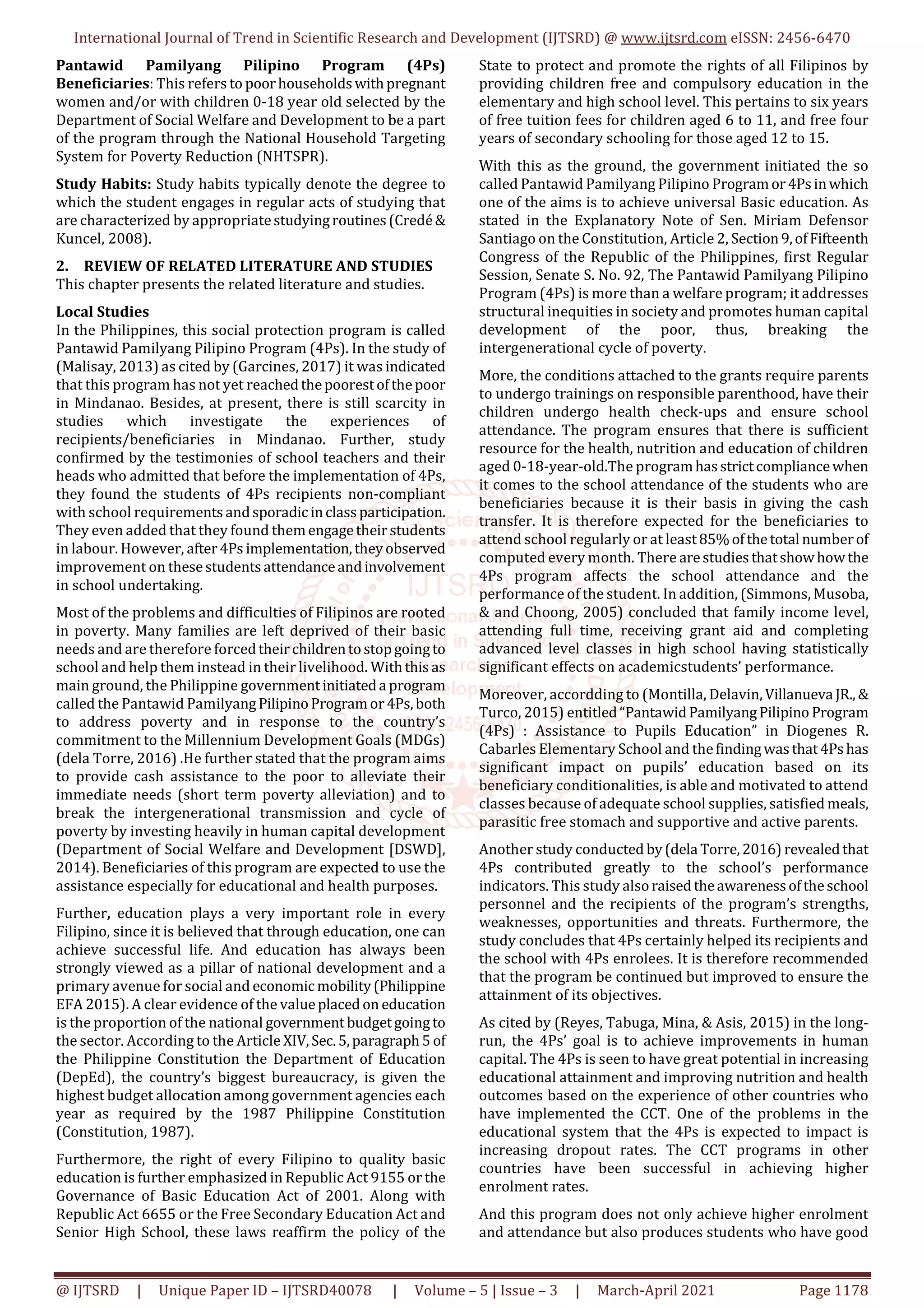 Academic Performance of the Grade VIII Pantawid Pamilyang Pilipino ...