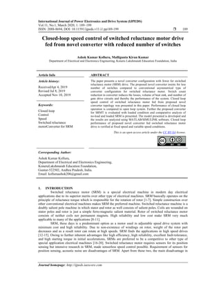 Closed-loop speed control of switched reluctance motor drive fed from novel converter with ...
