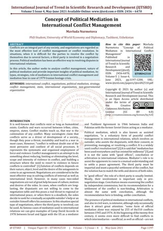Concept of Political Mediation in International Conflict Management | PDF