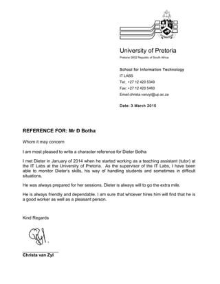 Dieter Botha - Reference | DOC