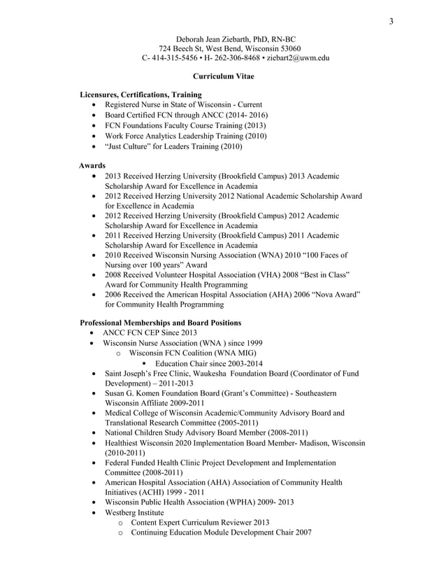 Ziebarth Deborah J Resume 2016 | DOC | Healthcare Industry | Industries