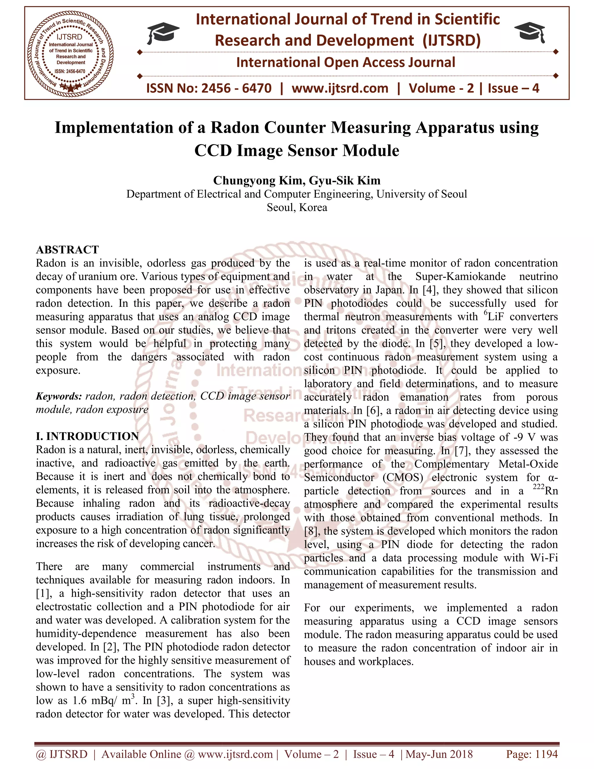 Implementation of a Radon Counter Measuring Apparatus using CCD Image ...