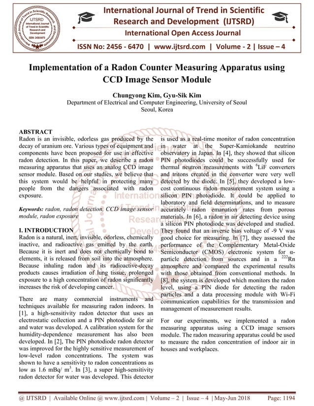 Implementation of a Radon Counter Measuring Apparatus using CCD Image Sensor Module | PDF ...