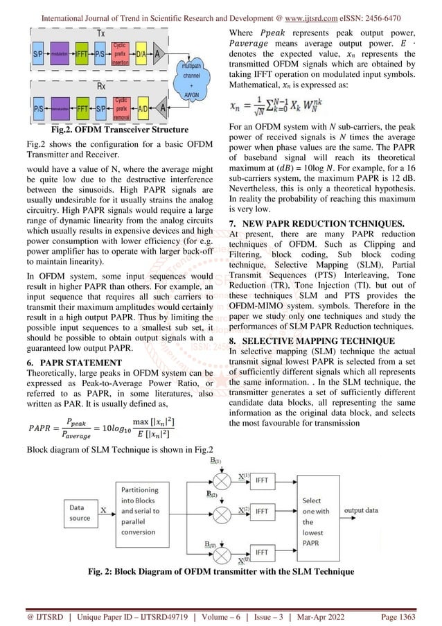Peak To Average Ratio Papr Reduction Technique In Ofdm Mimo System A