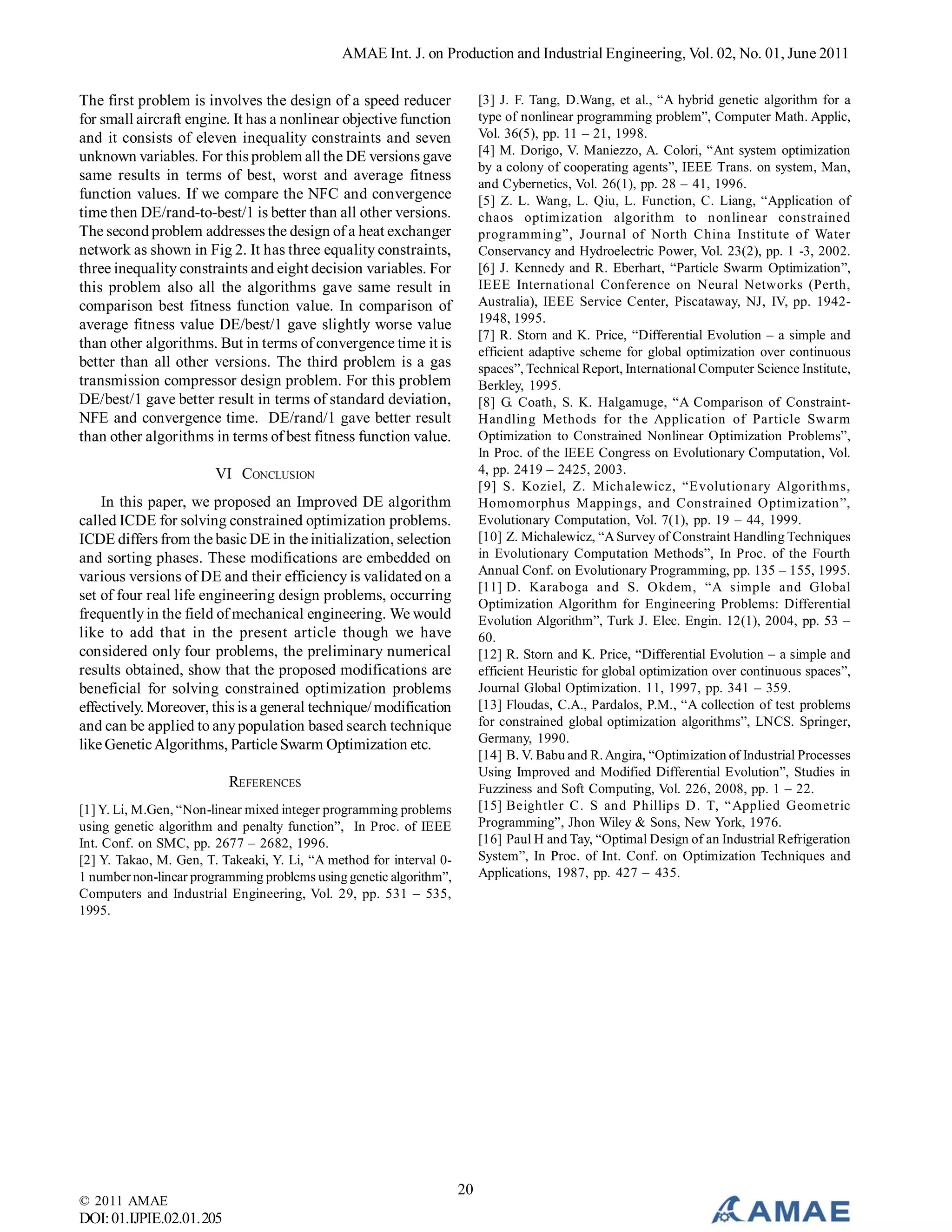 Optimization of Mechanical Design Problems Using Improved Differential Evolution Algorithm | PDF