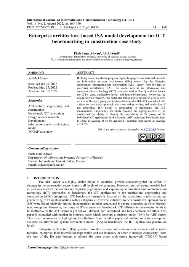 Enterprise architecture-based ISA model development for ICT benchmarking in construction-case ...