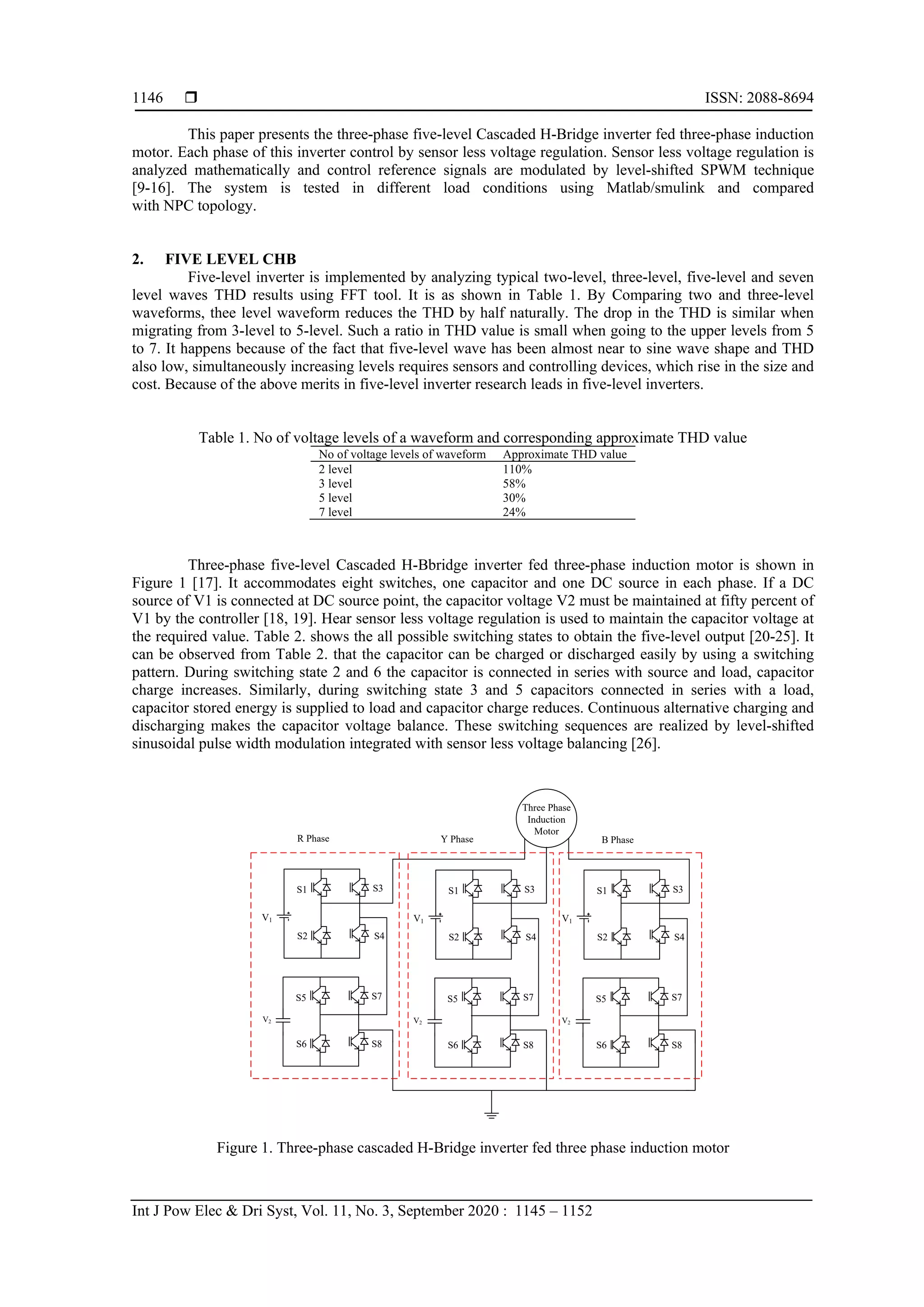 Three-phase five-level CHB inverter fed induction motor for renewable applications | PDF
