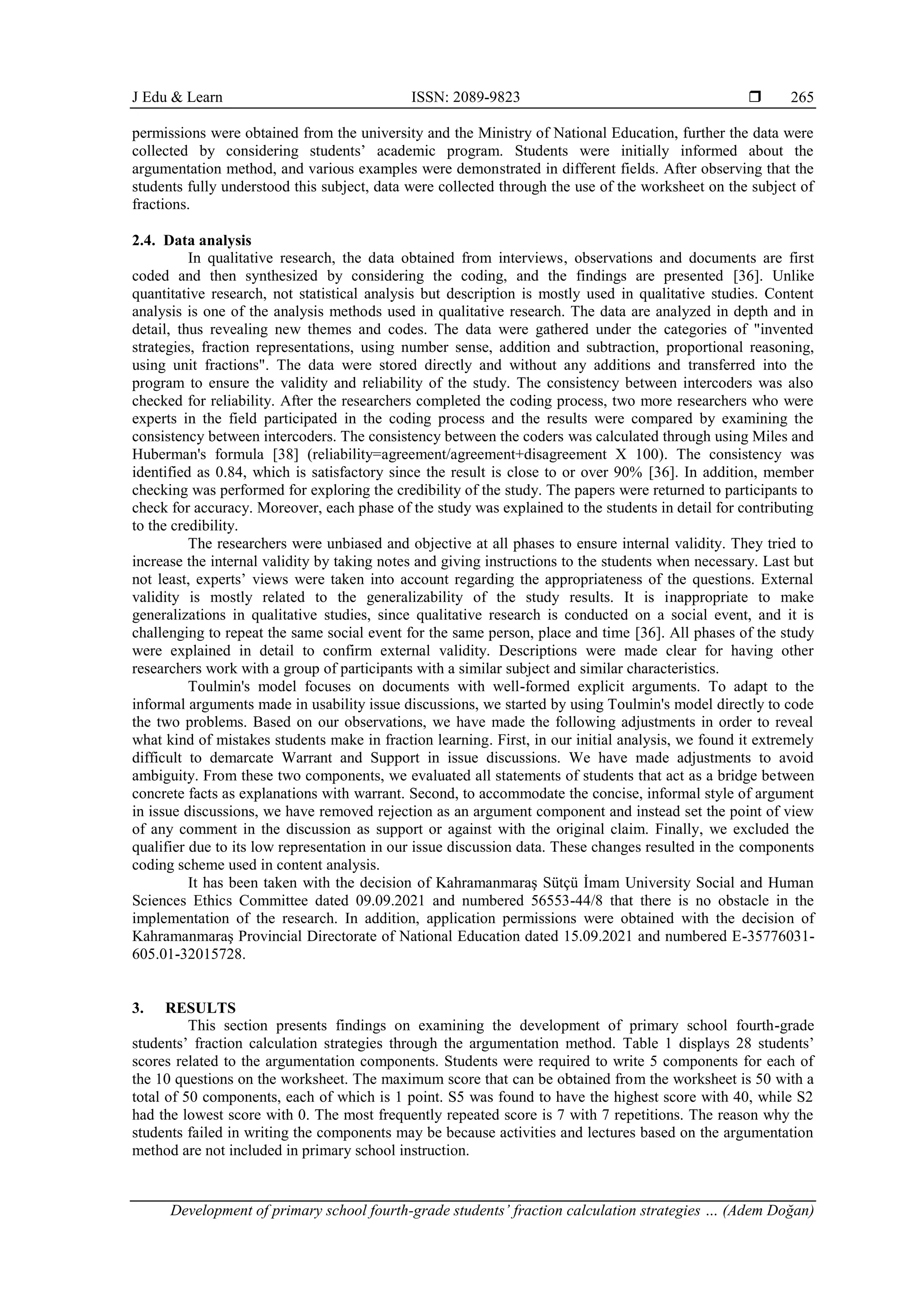 Development of primary school fourth-grade students’ fraction ...