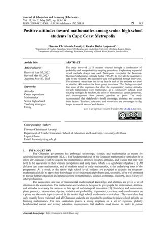 Positive attitudes toward mathematics among senior high school students ...