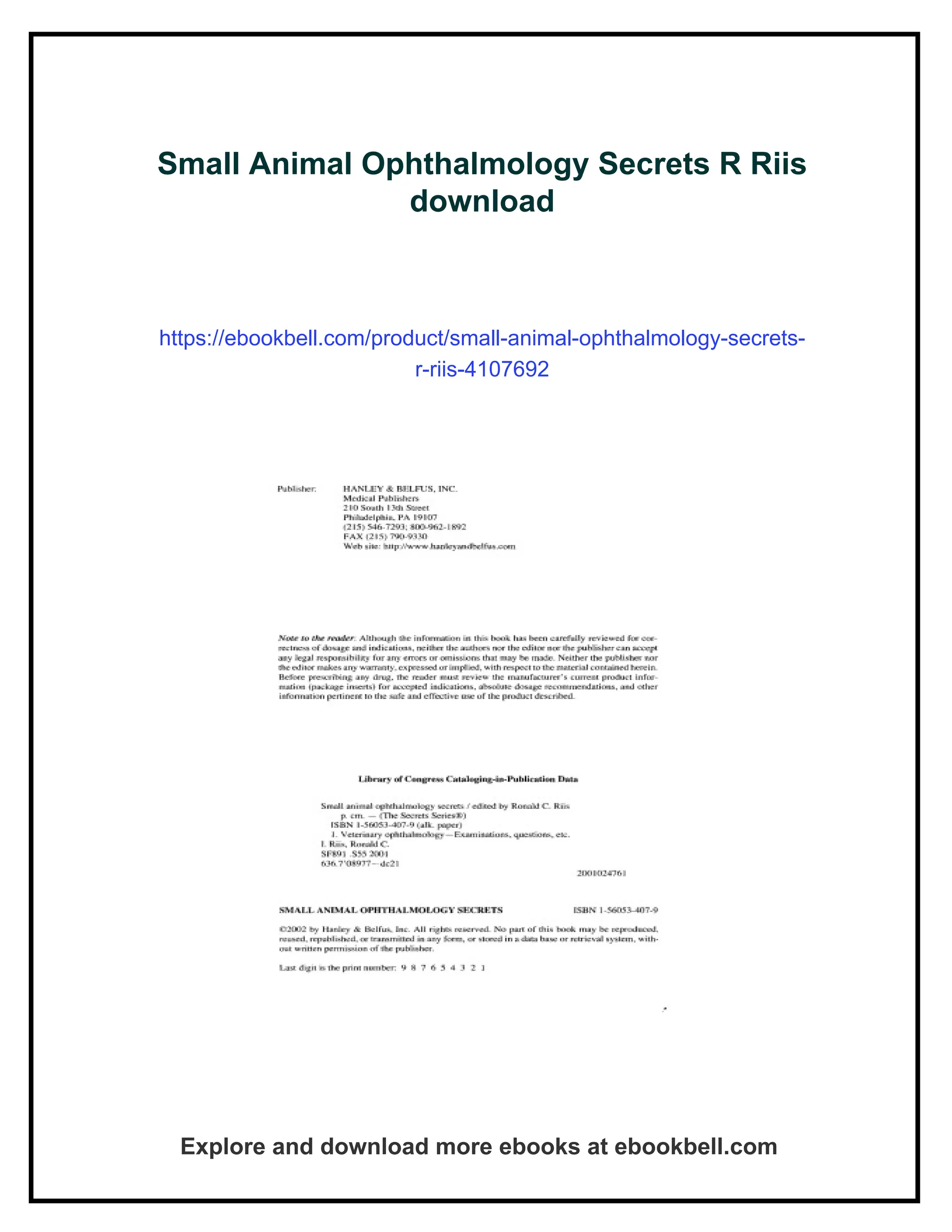 Small Animal Ophthalmology Secrets R Riis | PDF