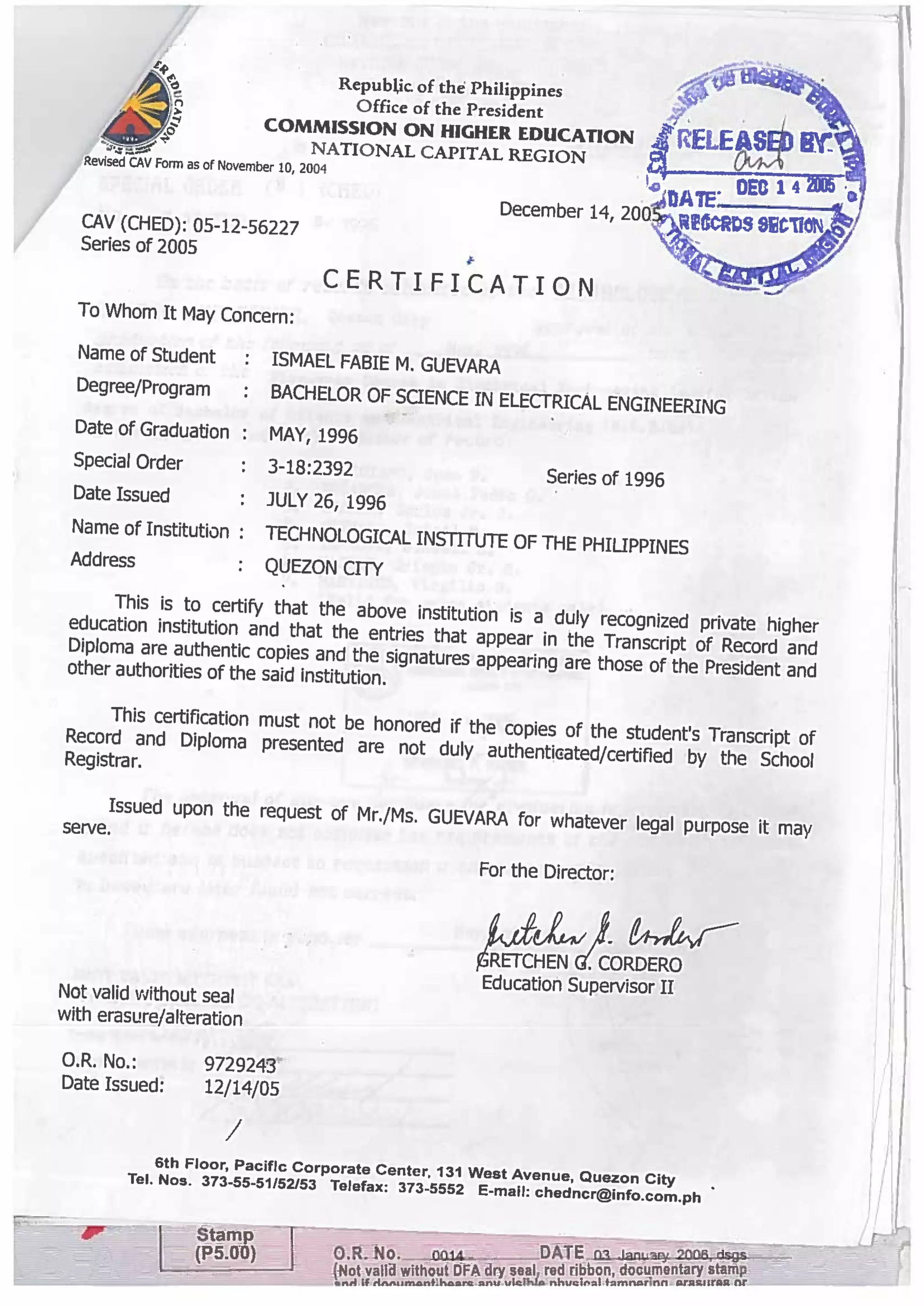 CHED Certification | PDF