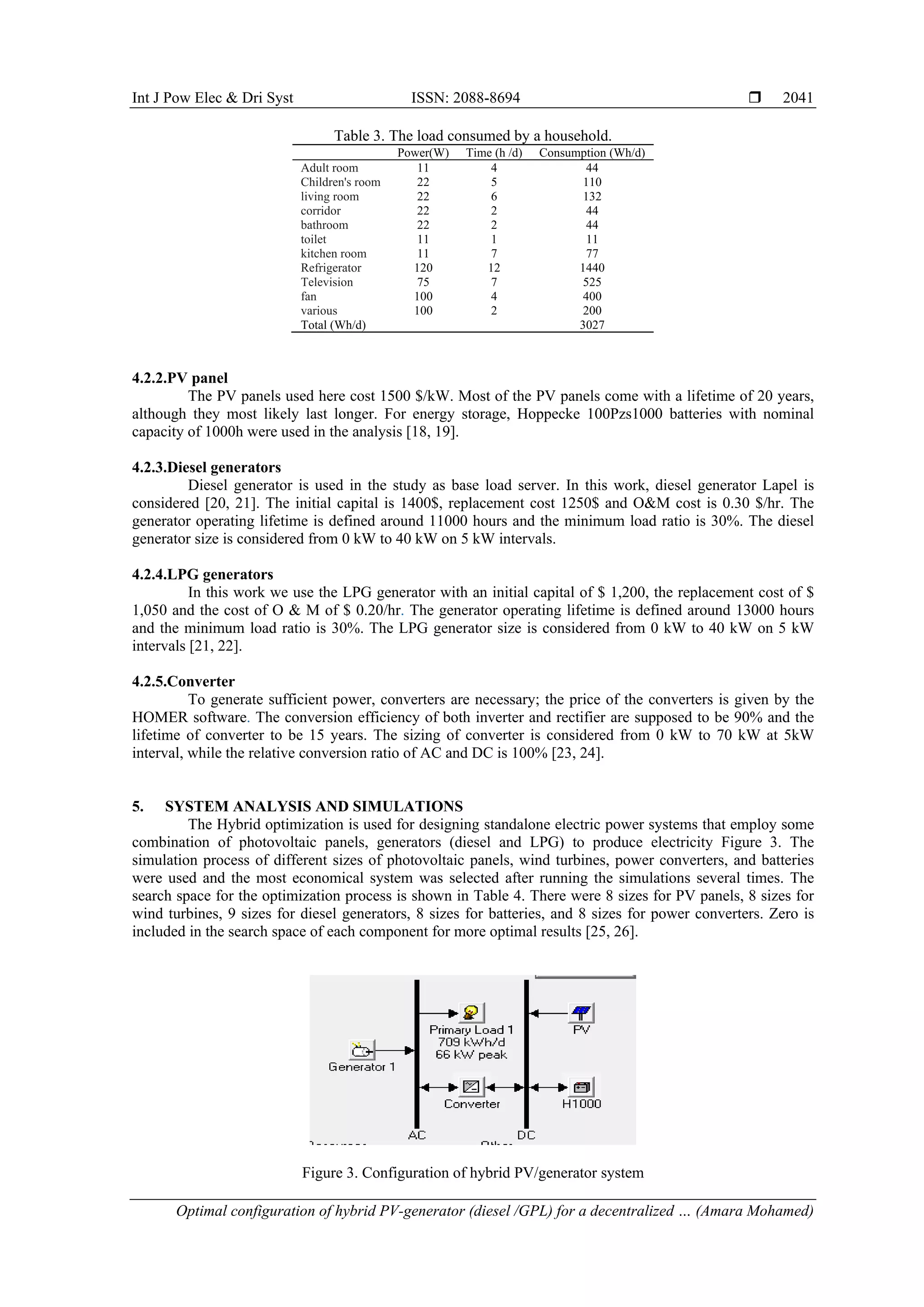 Optimal configuration of hybrid PV-generator (diesel/GPL) for a ...