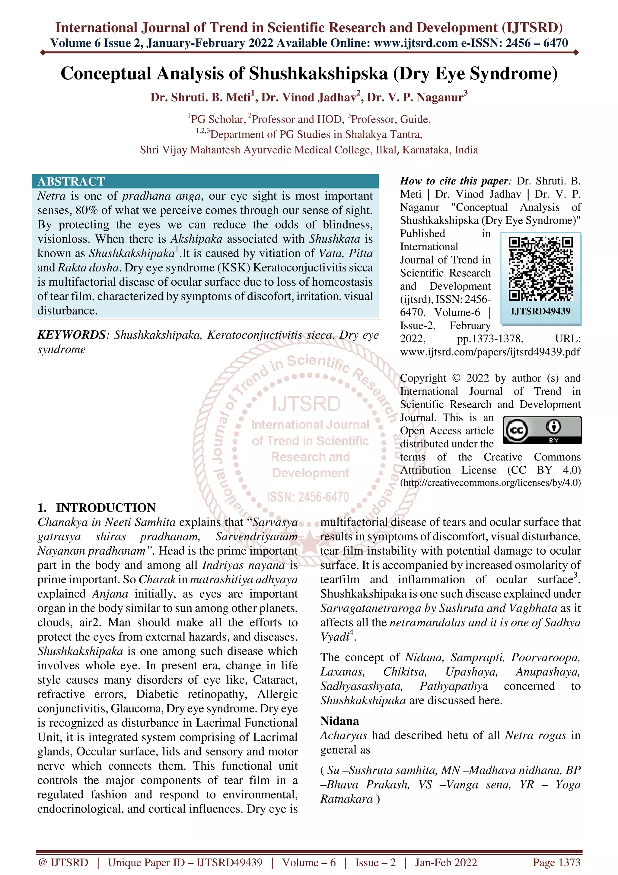 Conceptual Analysis of Shushkakshipska Dry Eye Syndrome | PDF