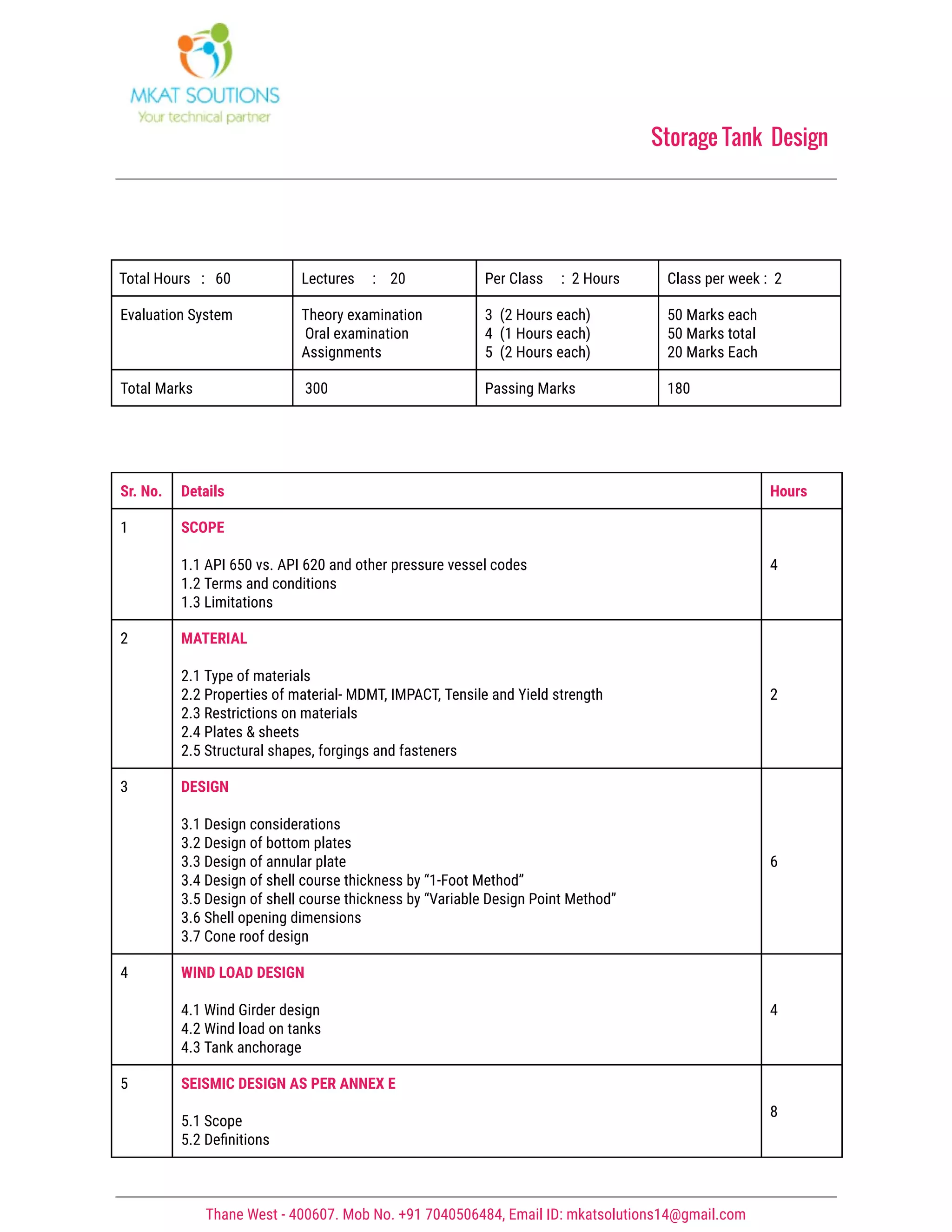 Storage Tank Design Syllabus Pdf