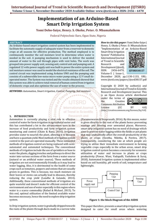 Implementation Of An Arduino Based Smart Drip Irrigation System Pdf