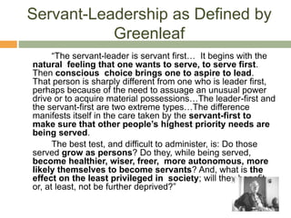 205 servant leadership by robert greenleaf | PPTX