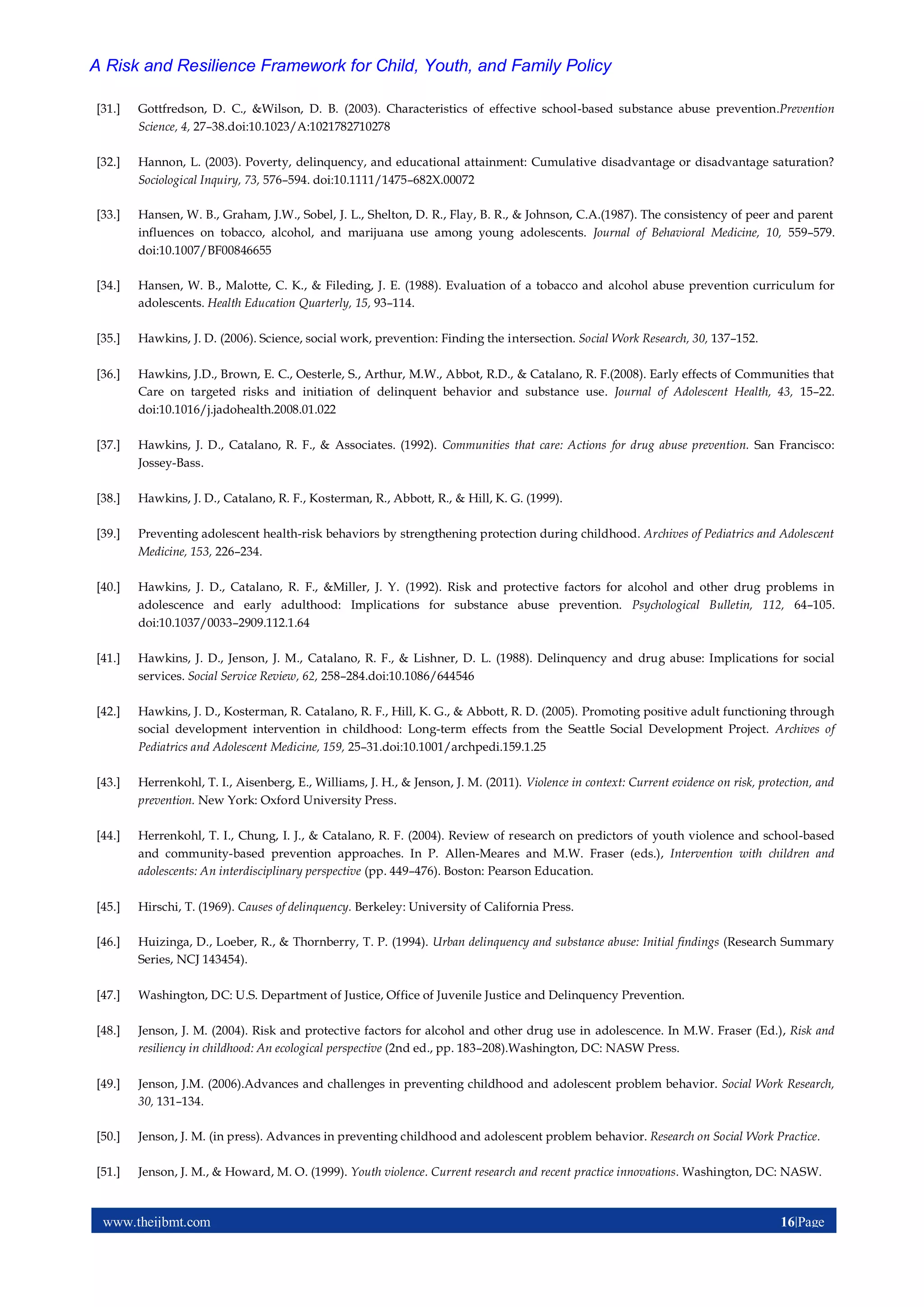 A Risk and Resilience Framework for Child, Youth, and Family Policy | PDF