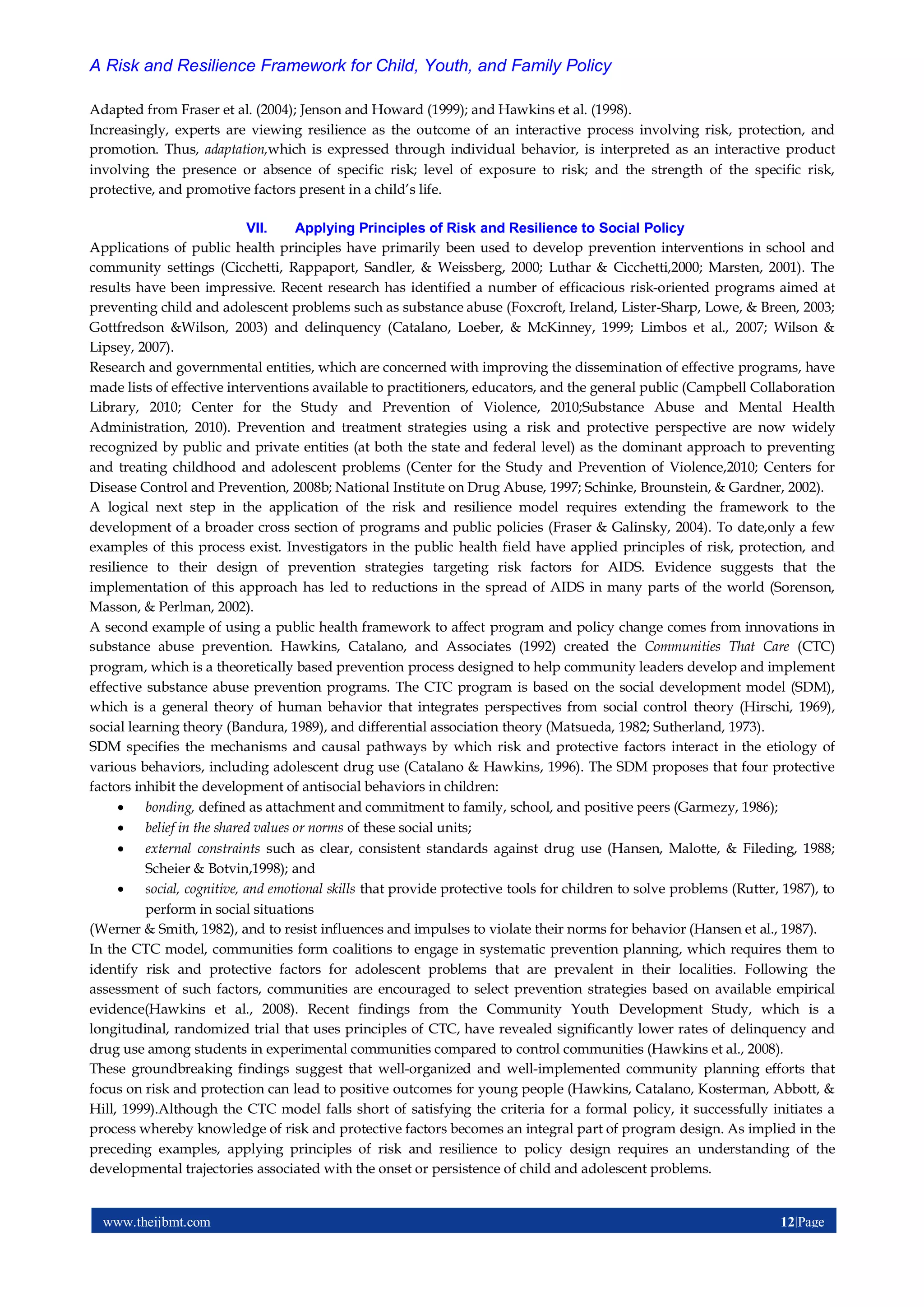 A Risk and Resilience Framework for Child, Youth, and Family Policy | PDF