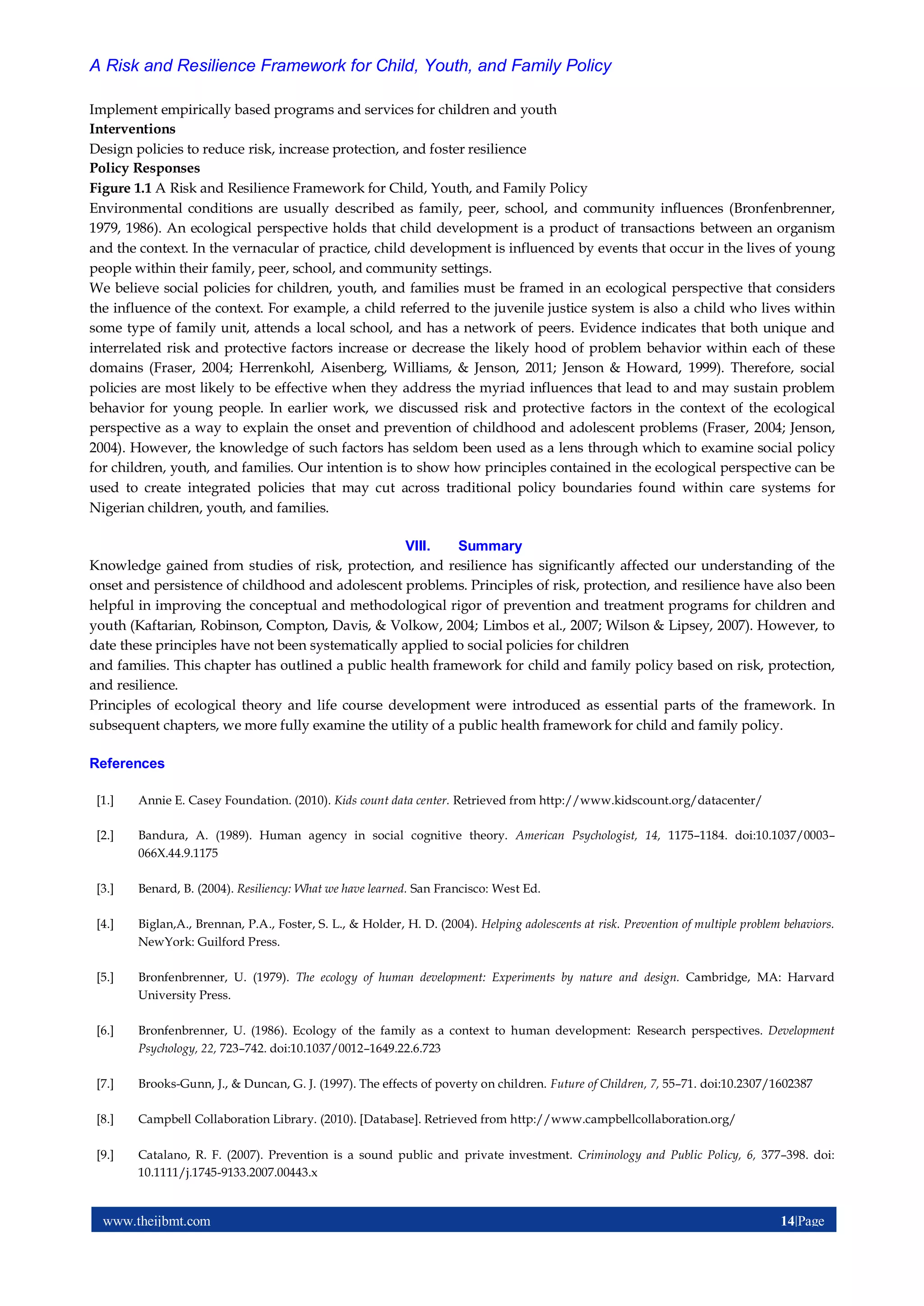 A Risk and Resilience Framework for Child, Youth, and Family Policy | PDF
