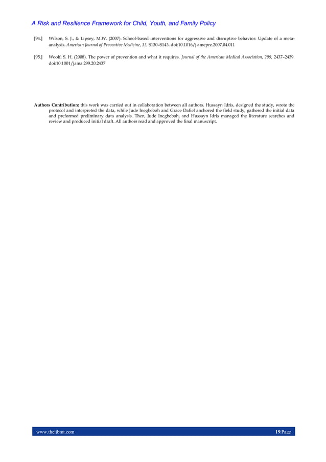 A Risk and Resilience Framework for Child, Youth, and Family Policy | PDF