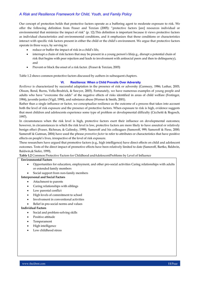 A Risk and Resilience Framework for Child, Youth, and Family Policy | PDF