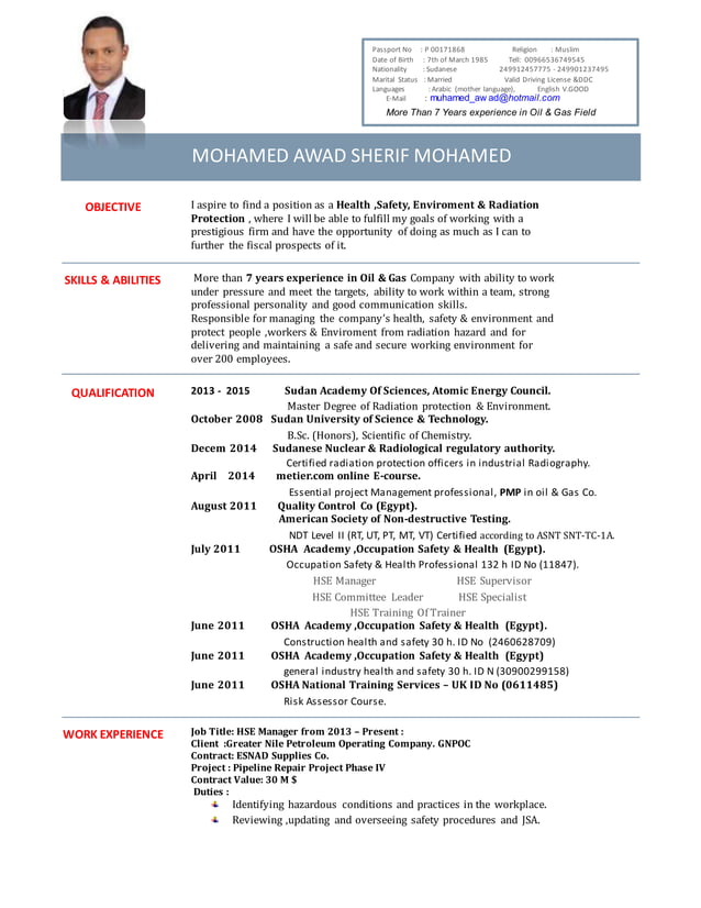 mohamed AWAD SHERIF CV | DOCX | Civil Engineering Industry | Industries