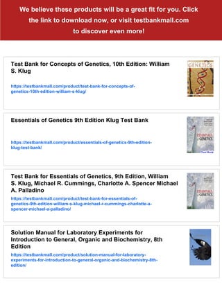 Test Bank for Essentials of Genetics, 10th Edition, William S. Klug | PDF