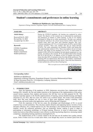 Student’s commitments and preferences in online learning | PDF