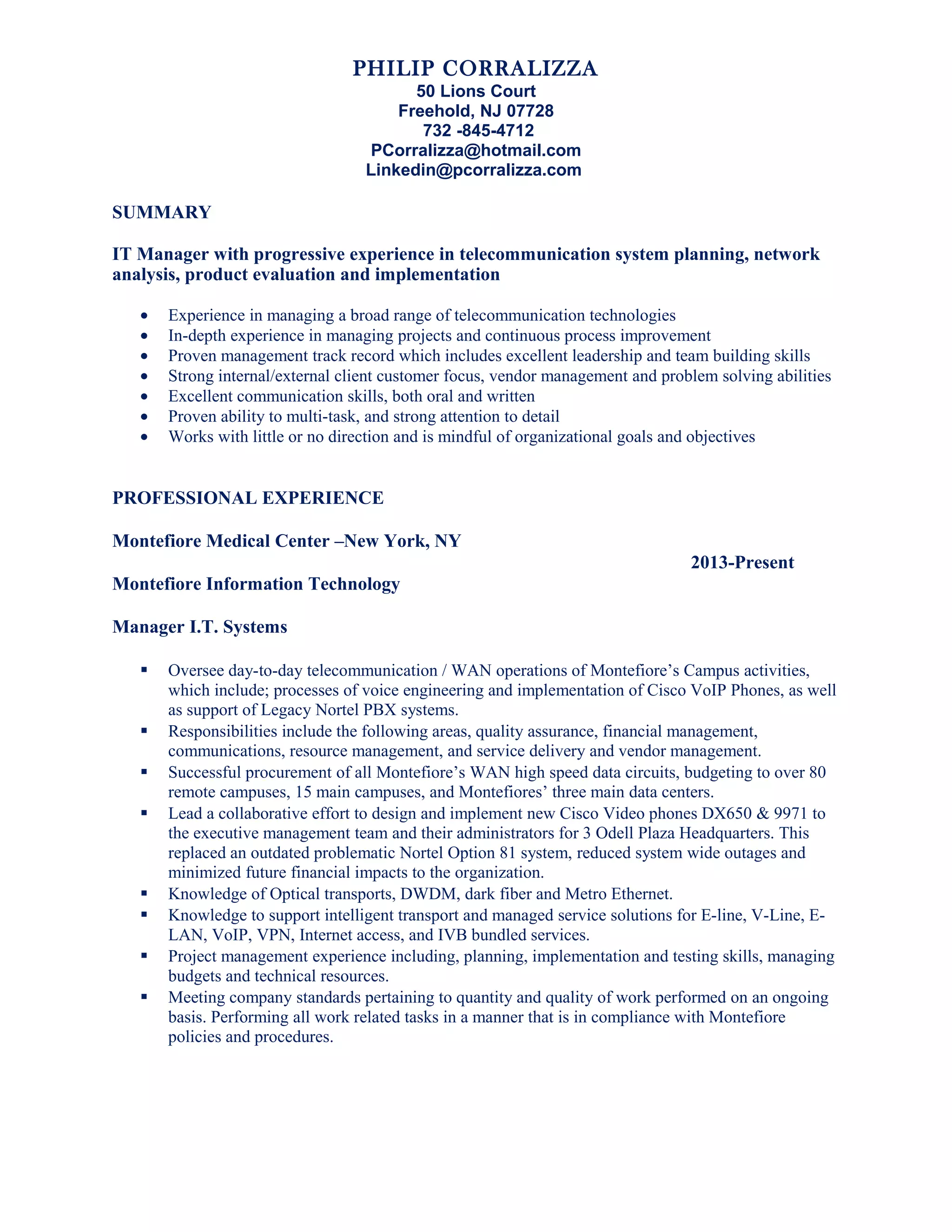 Phil Corralizza resume | PDF