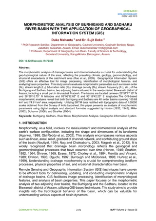 MORPHOMETRIC ANALYSIS OF BURHIGANG AND SADHARU RIVER BASIN WITH THE ...