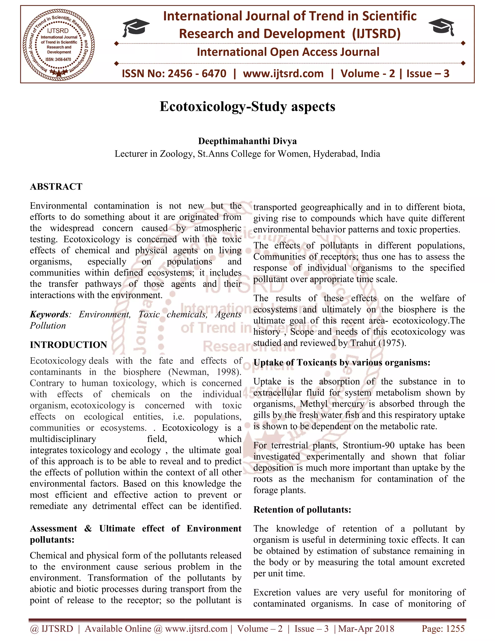 Ecotoxicology-Study aspects | PDF