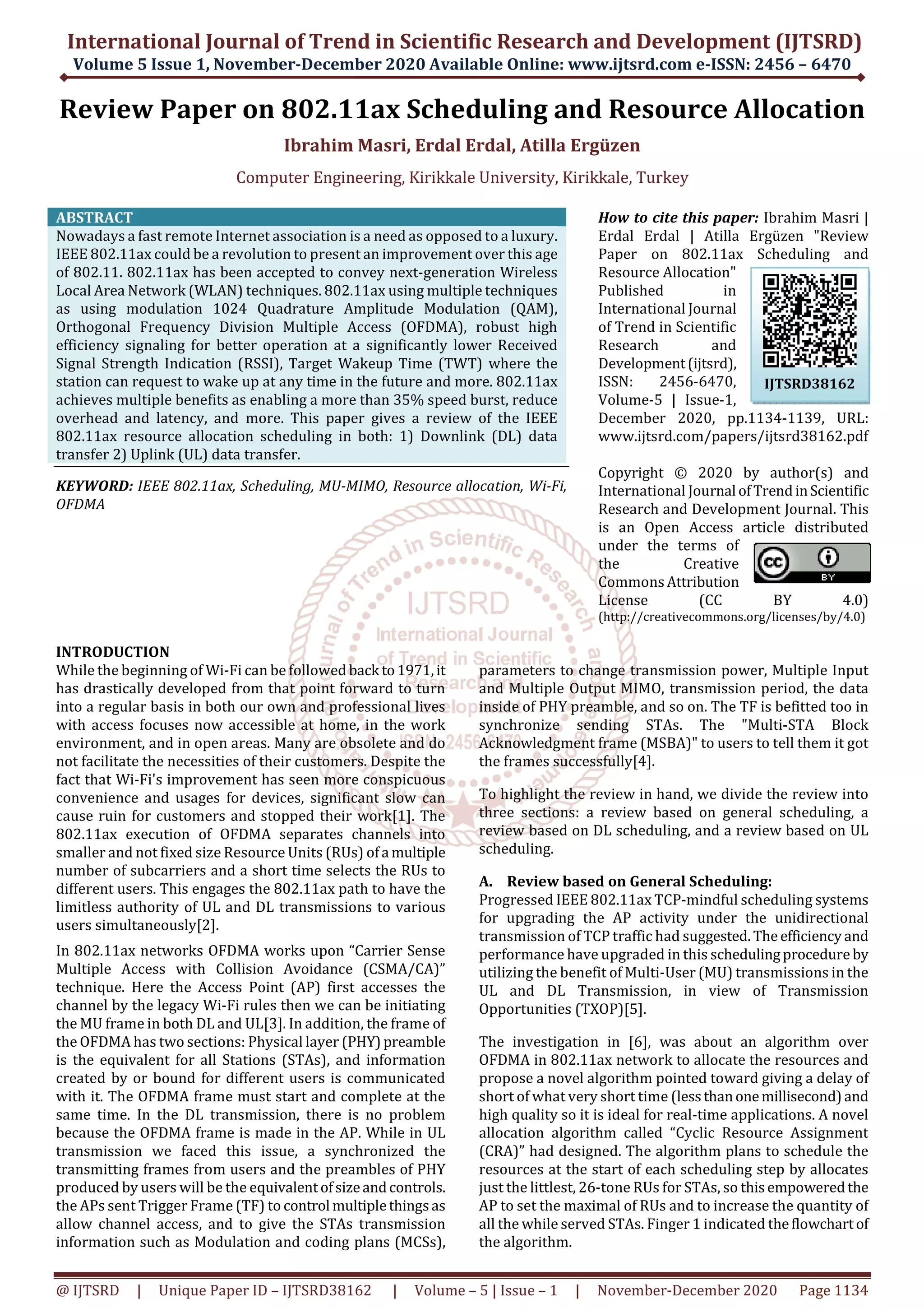 Review Paper on 802.11ax Scheduling and Resource Allocation | PDF | Computer Networking | Computing