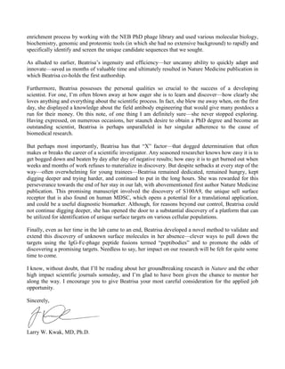 Dr. Kwak reference letter for Beatrisa | PDF | Cancer | Diseases and ...