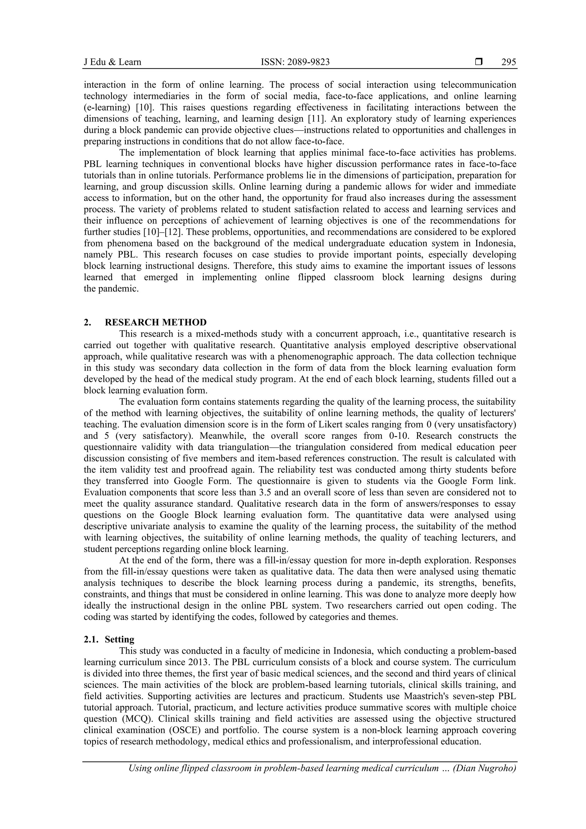 Using online flipped classroom in problem-based learning medical curriculum: A mixed method ...