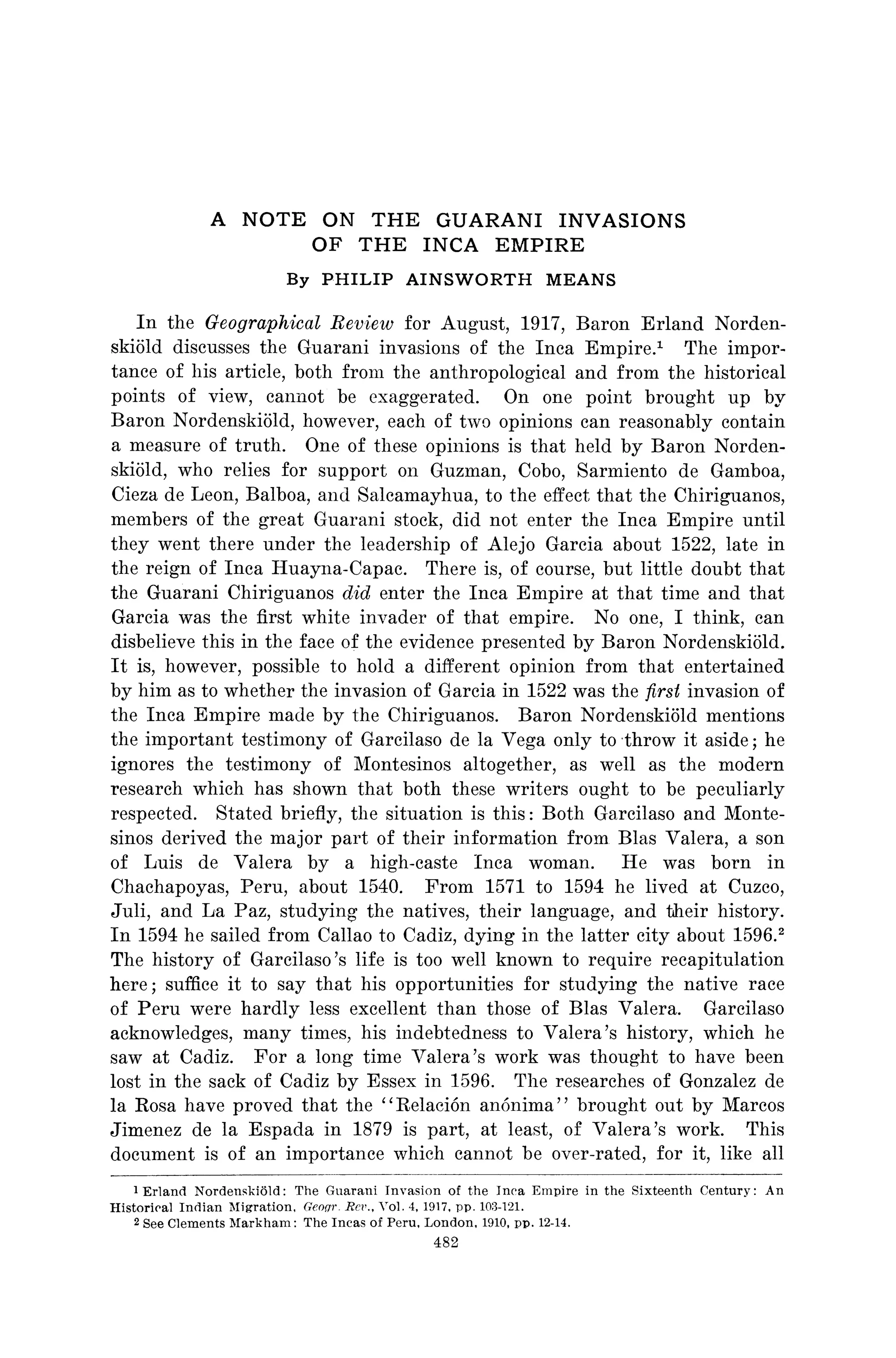 Guaraní invasions and wars in the Inca empire. | PDF