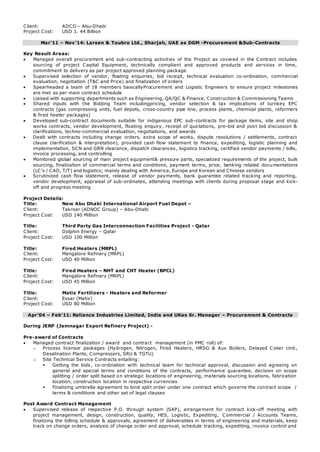 CV_ S Arunkumar -Procurement And Sub Contract | DOCX | Sales | Business